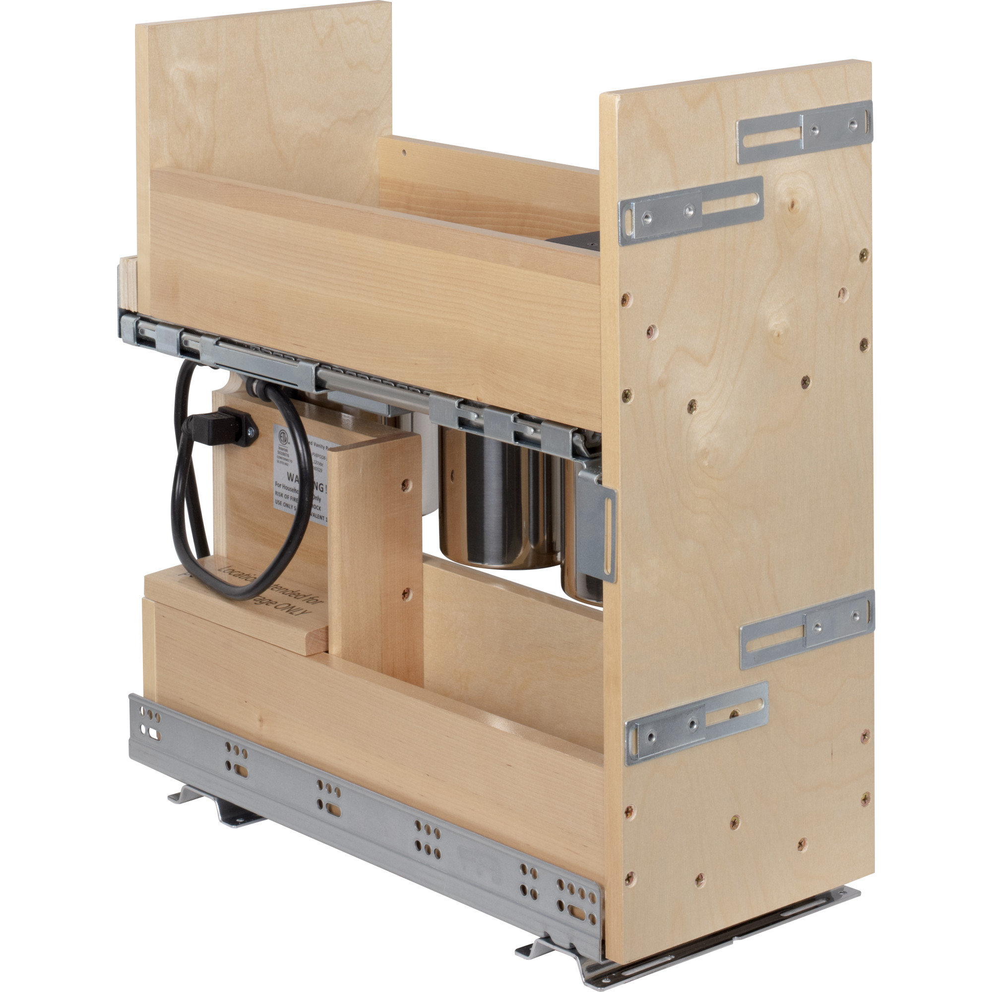 Hardware Resources 8" "No Wiggle" Powered Vanity Pullout For 12" Standard Door/Drawer Base ...